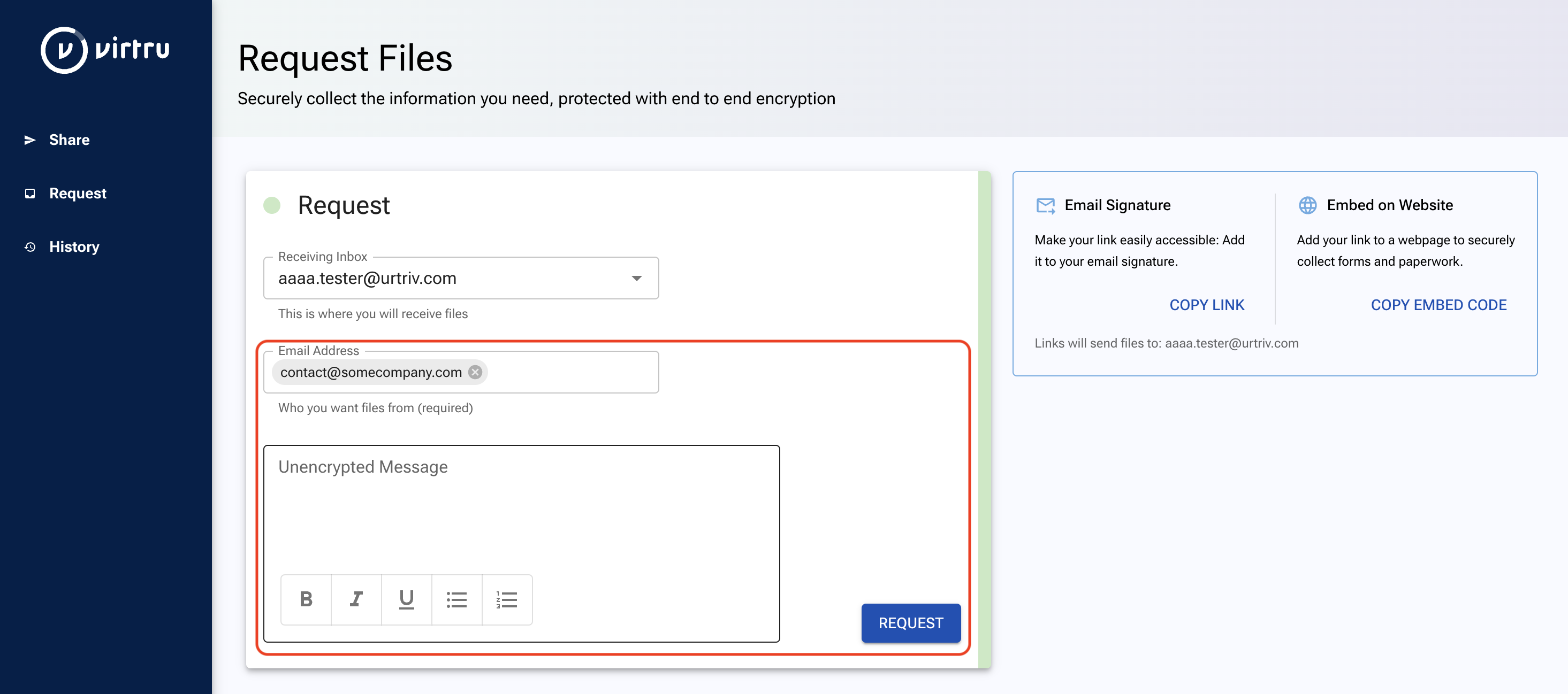 Requesting Files via Secure Share – Virtru