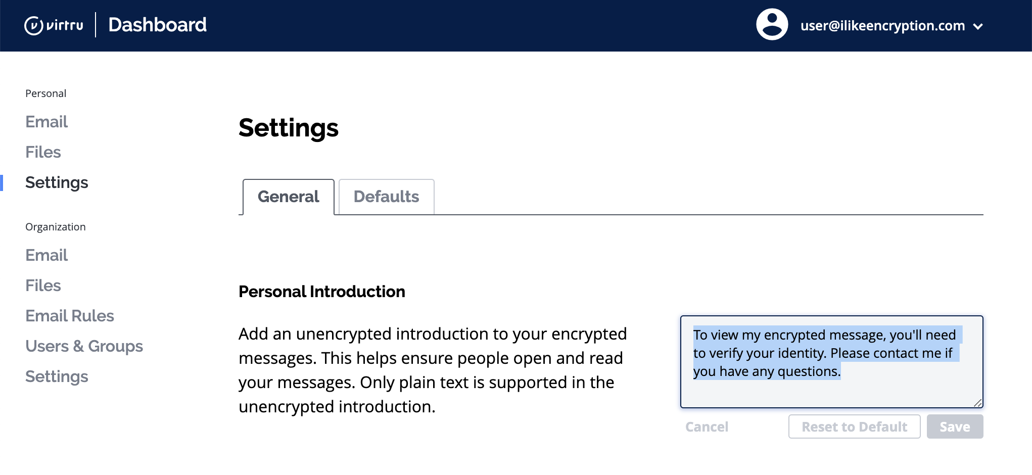 Set Personalized Unencrypted Introduction – Virtru Set Personalized Unencrypted Introduction – Virtru